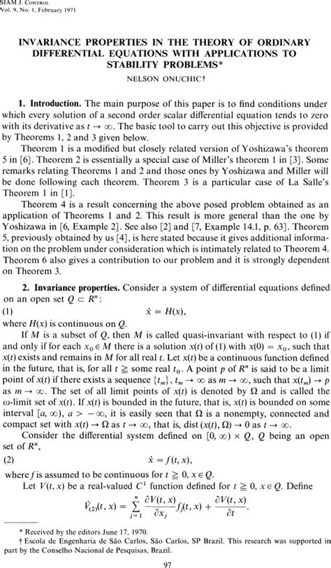 Invariance Properties In The Theory Of Ordinary Differential Equations With Applications To