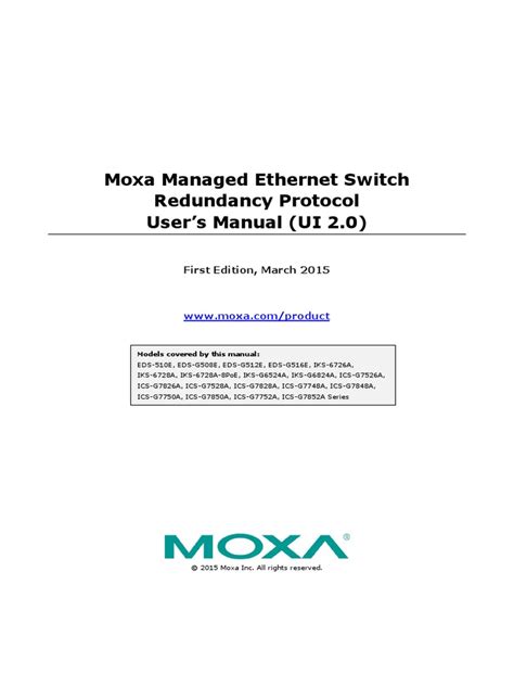 Moxa Managed Ethernet Switch Redundancy Protocol Users Manual Ui 2 0 Pdf Ethernet