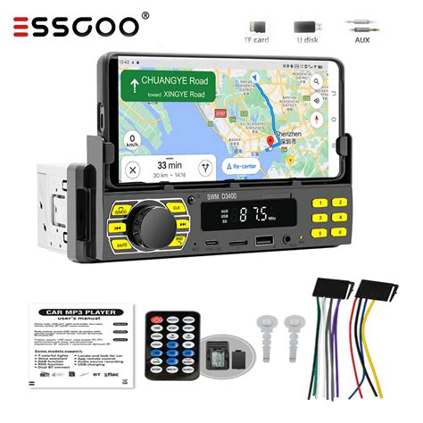 Rádio Essgoo Single 1 Din Car Com Suporte Para Telefone Celular Mp3 Player Bluetooth Subwoofer