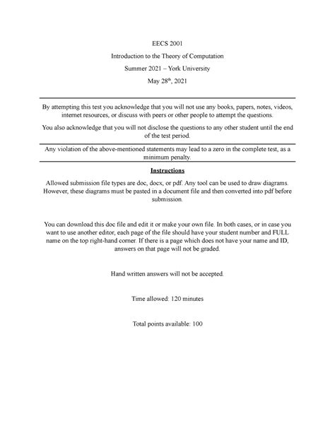 Test 1 Solution Eecs 2001 Introduction To The Theory Of Computation