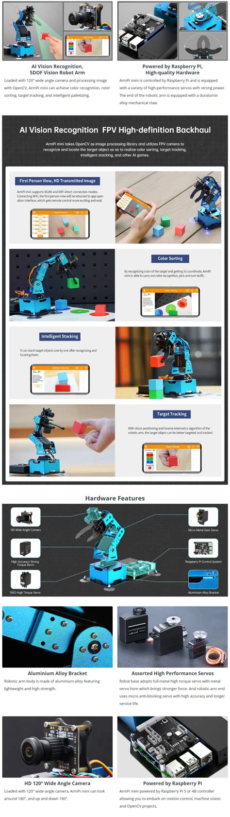 Hiwonder Armpi Mini 5dof Vision Robotic Arm Powered By Raspberry Pi 4b