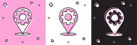 분홍색과 흰색 검은 색 배경에 격리 된 자동차 서비스 아이콘을 설정합니다 자동 정비사 서비스 수리 서비스 자동 정비사 유지 보수 기호입니다 벡터 검은색에 대한 스톡 벡터