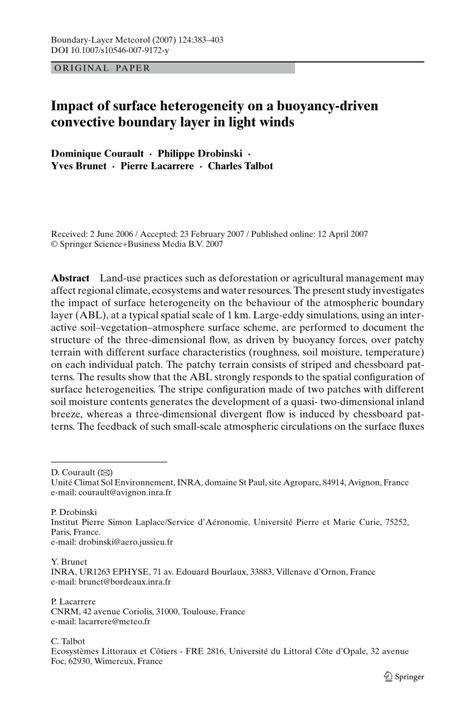 Pdf Impact Of Surface Heterogeneity On A Buoyancy Driven Convective