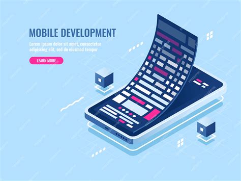 Free Vector Mobile Development Concept Message Roll Software Programming For Mobile Phone