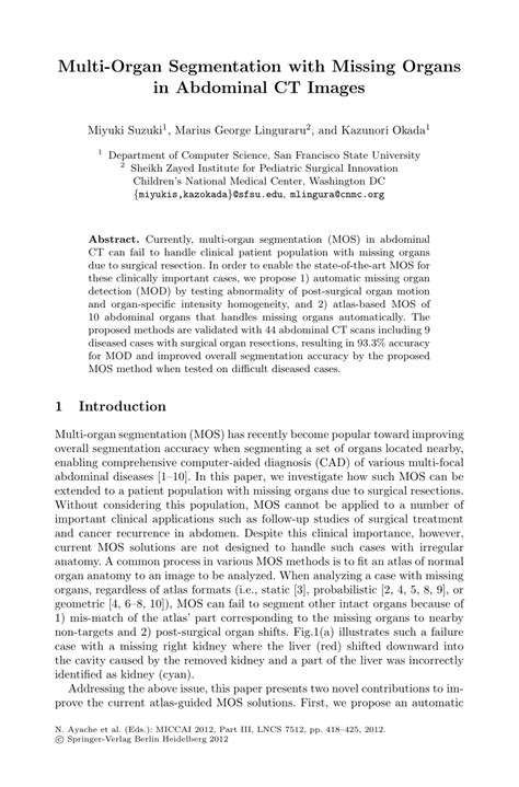 Pdf Multi Organ Segmentation With Missing Organs In Abdominal Ct Images