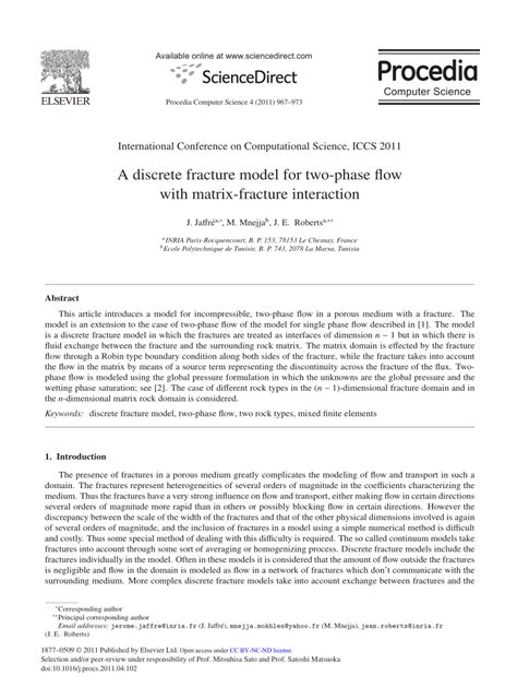 PDF A Discrete Fracture Model For Two Phase Flow With Matrix Fracture Interaction