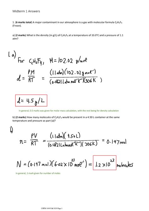 Chem Midterm 1 Part 2 Answers 1 Warning Tt Undefined Function 32 6 Marks Total A Major