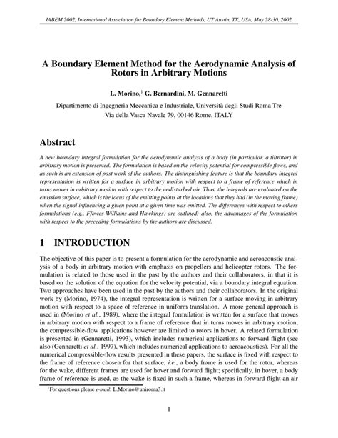 Pdf A Boundary Element Method For The Aerodynamic Analysis Of Aircraft In Arbitrary Motions