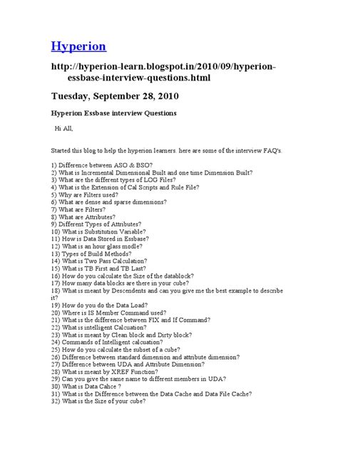 Hyperion Essbase Interview Questions Html Tuesday September 28