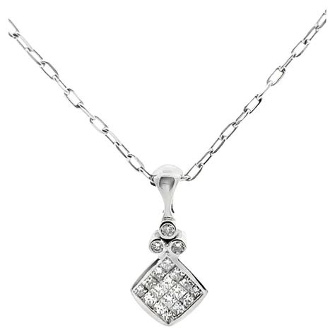 14k White Gold 20 Carat Diamond Double Loop Pendant Necklace For Sale