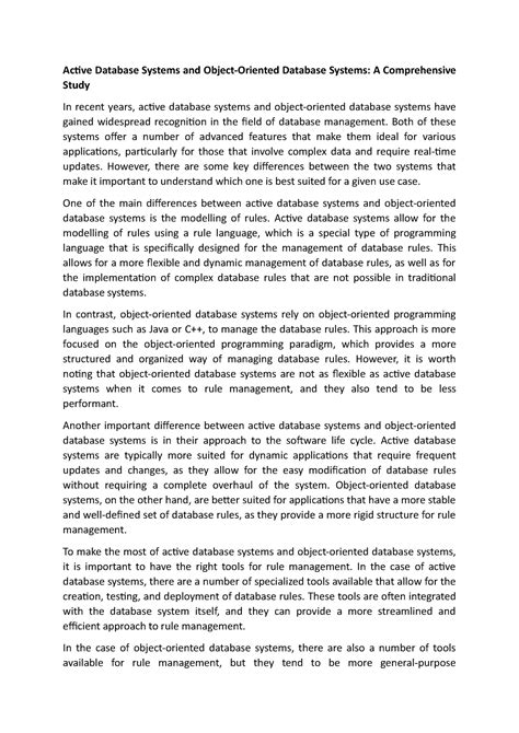 Essay Active Database Systems And Object Oriented Database Systems