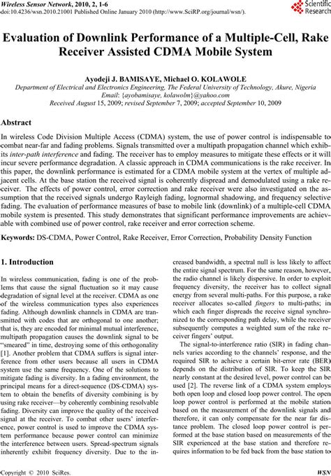 Evaluation Of Downlink Performance Of A Multiple Cell Rake Receiver Assisted Cdma Mobile System