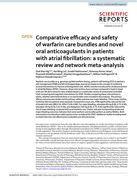 Pdf Comparative Efficacy And Safety Of Warfarin Care Bundles And Novel Oral Anticoagulants In
