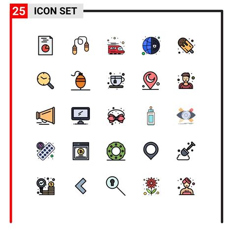 Mobile Interface Filled Line Flat Color Set Of 25 Pictograms Of Popsicle Dessert Train Candy