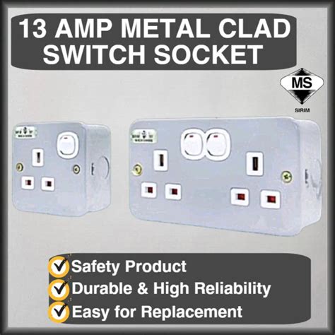 SIRIM 13A Single Switch Socket Double Switch Socket Metal Clad Socket Switch Socket Power