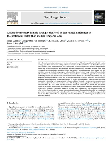 Pdf Associative Memory Is More Strongly Predicted By Age Related