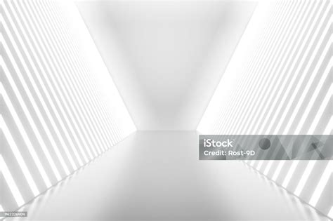 3d 렌더링 추상 룸 인테리어 네온 조명입니다 미래 건축 배경입니다 디자인 프로젝트에 대 한 모형 흰색에 대한 스톡 사진 및