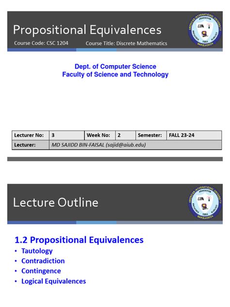Proposition Al Equivalence S Pdf Contradiction Logic