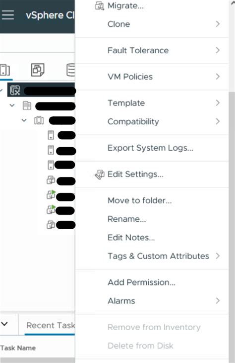 Right Click Actions On A Powered On Vm Delete From Disk And Remove From Inventory Actions Are