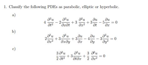 Solved Classify The Following PDEs As Parabolic Elliptic Chegg