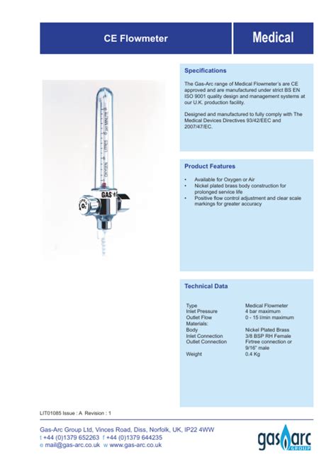 Ce Medical Flowmeter Data Sheet Issue A Rev 1 Pdf Download