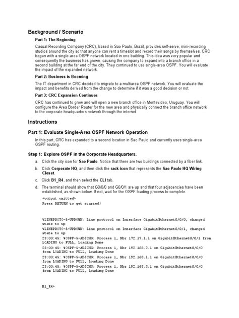 Packet Tracer Multiarea Ospf Exploration Physical Mode Part 1sabordo Pdf Router Computing