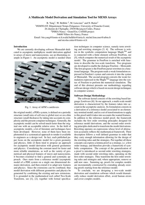 Pdf A Multiscale Model Derivation And Simulation Tool For Mems Arrays