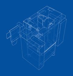 Cnc Lathe Machine Isometric Blueprint Royalty Free Vector