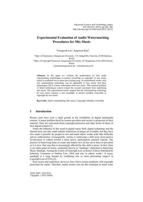 Pdf Experimental Evaluation Of Audio Watermarking Procedures For Mix Music