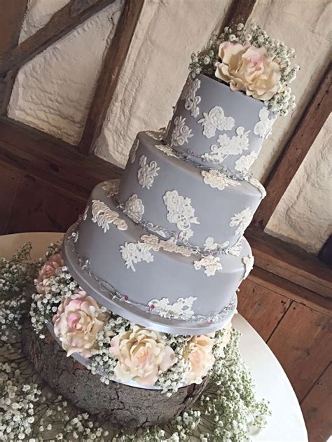 Elegant 3 Tier Wedding Cake With Lace Details