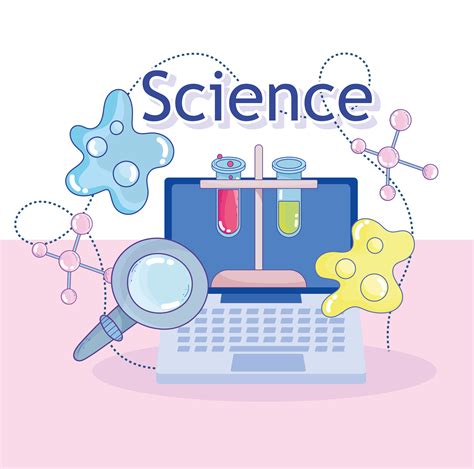 Science Laptop Flasks Magnifier Atoms Molecule Structure Research Lab