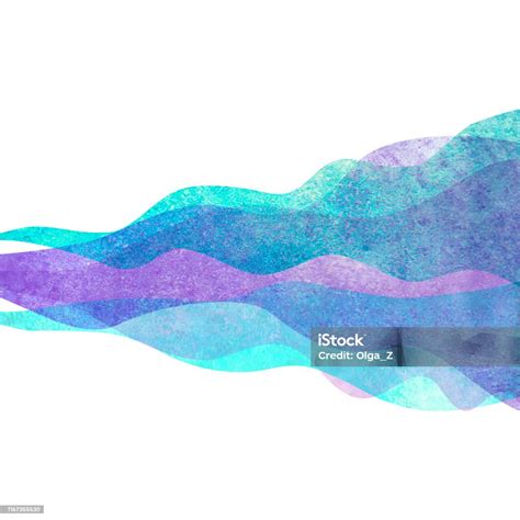 수채화 투명 웨이브 보라색 라벤더 색 배경입니다 수채화 손 그린 파도 일러스트 가리기에 대한 스톡 벡터 아트 및 기타 이미지