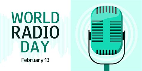 복고풍 마이크의 그림입니다 세계 라디오의 날 배너 2월 13일 세계 음악의 날을 위한 인사말 카드 포스터 전단지의 템플릿입니다