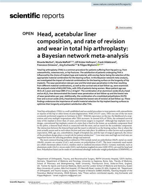 Pdf Head Acetabular Liner Composition And Rate Of Revision And Wear
