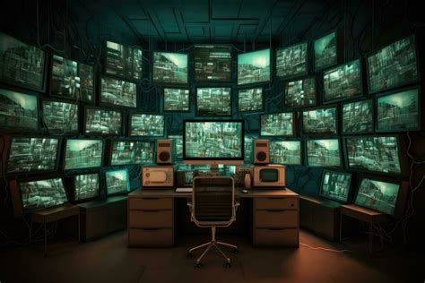 Ai Generated Computer Room With A Lot Of Monitors On The Wall 3d