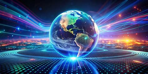 A Glowing Holographic Earth Immersed In A Digital Data Stream