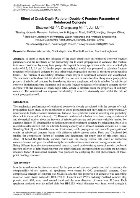 Pdf Effect Of Crack Depth Ratio On Double K Fracture Parameter Of Reinforced Concrete