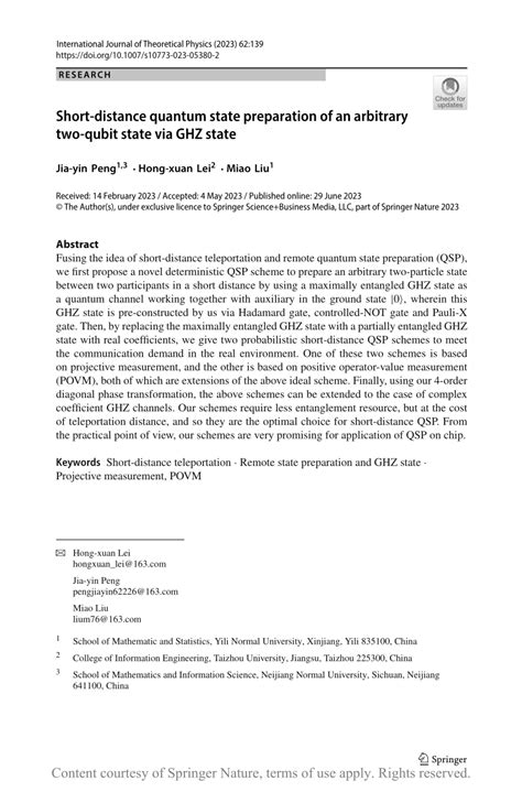 Short Distance Quantum State Preparation Of An Arbitrary Two Qubit