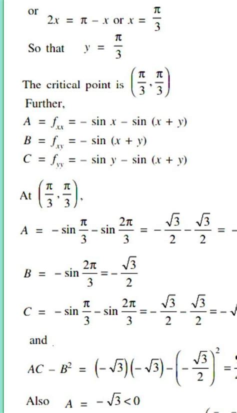 Question The Stationary Point Of The Functionf X Y Sinx Siny