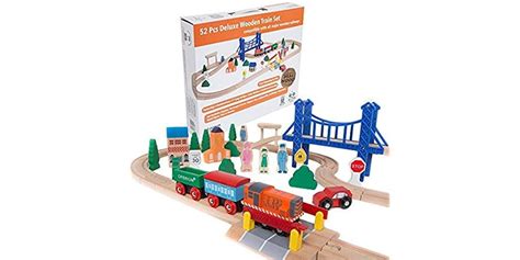 Orbrium Toys 52 Pcs Deluxe Wooden Train