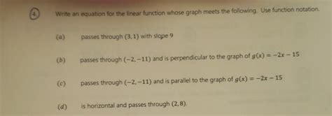 Solved Write An Equation For The Linear Function Whose Graph