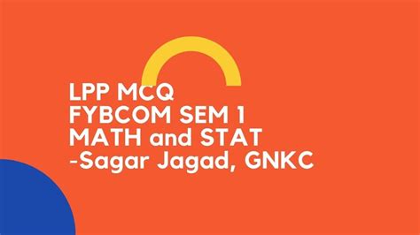 Mcq On Lpp Fybcom Semester 1 Mathematics Mu Youtube