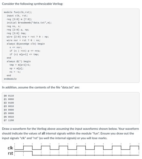 Consider The Following Synthesizable Verilog Module Chegg