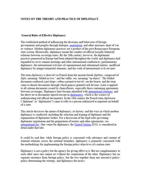 Theory And Practice Of Diplomacy Pdf Diplomatic Rank Ambassador