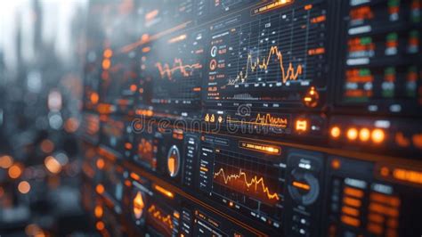 A Futuristic Stock Market Dashboard Filled With Various Animated Graphs Charts And Infographics