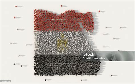 흰색 바탕에 소셜 미디어 및 통신 개념에서 이집트 지도 및 국기를 형성 하는 사람들의 큰 그룹 위에서 군중 그림의 3d 기호 함께 모여 3차원 형태에 대한 스톡 사진 및