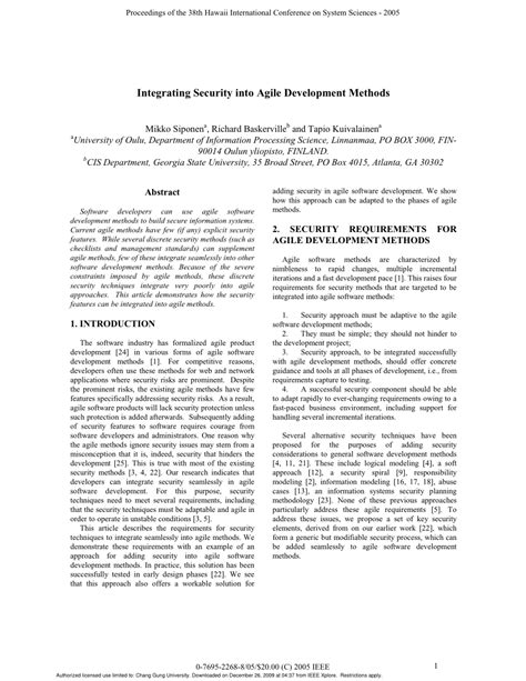 Pdf Integrating Security Into Agile Development Methods