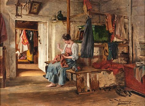 Johann Hamza A Girl Sewing At Home Mutualart