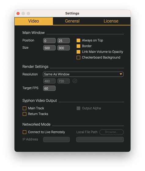 Settings Window Showsync Support