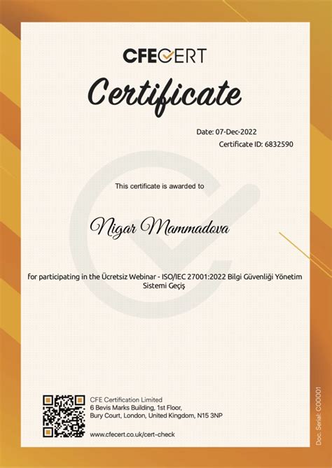Nigar Mammadova On Linkedin Cfecertificationtr Cfecert Iso27001 Isms